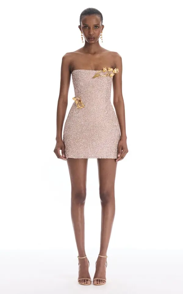 Oscar De La Renta Bead-embroidered Cocktail Mini Dress