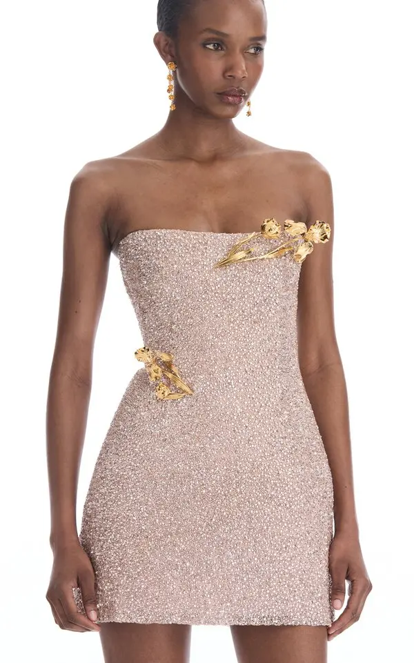 Oscar De La Renta Bead-embroidered Cocktail Mini Dress