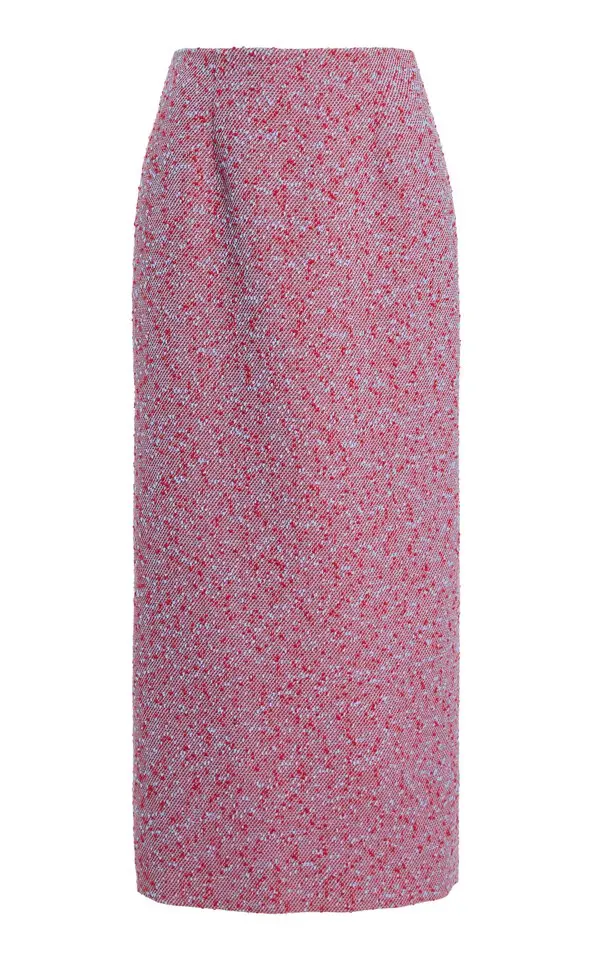 Oscar De La Renta Slubby Wool-tweed Gauze Maxi Pencil Skirt - Multi