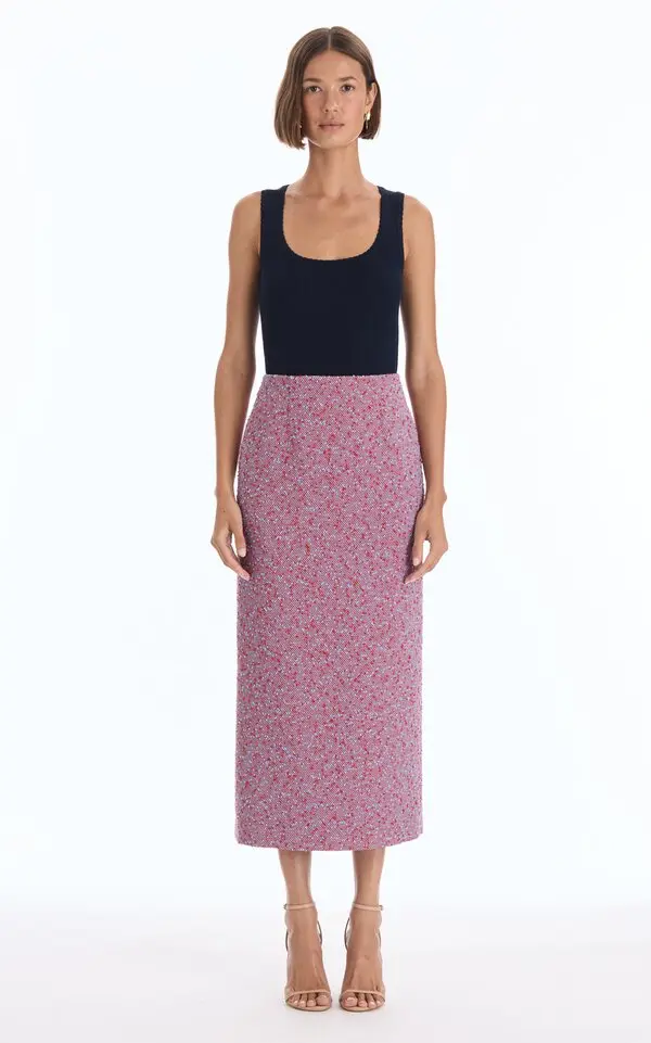 Oscar De La Renta Slubby Wool-tweed Maxi Pencil Skirt