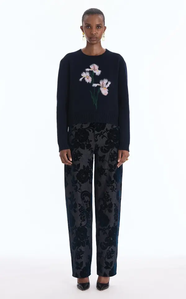 Oscar De La Renta Needle-punch Iris Wool Sweater