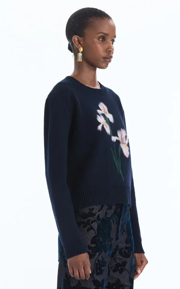 Oscar De La Renta Needle-punch Iris Wool Sweater