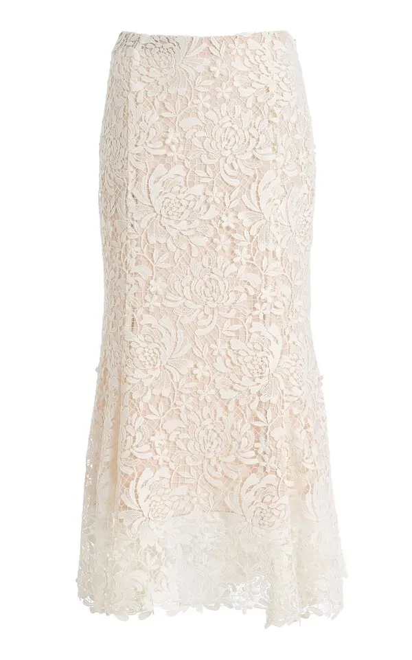 Oscar De La Renta Chrysanthemum Guipure Midi Skirt