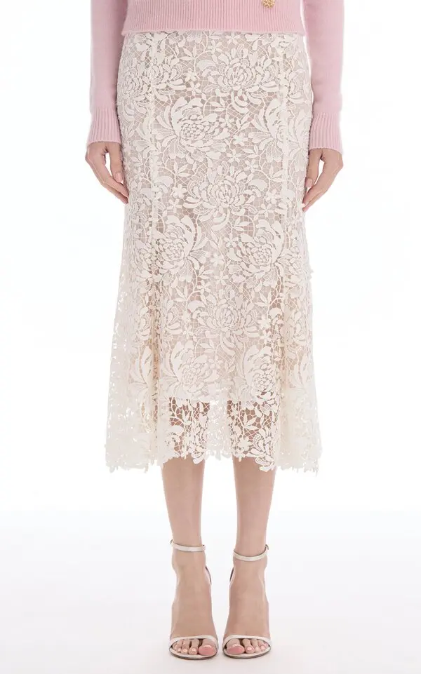 Oscar De La Renta Chrysanthemum Guipure Midi Skirt