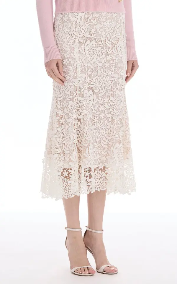 Oscar De La Renta Chrysanthemum Guipure Midi Skirt