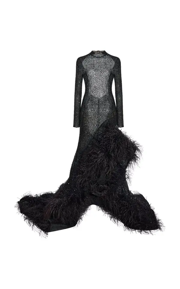 Oscar De La Renta Beaded High-low Gown - Black