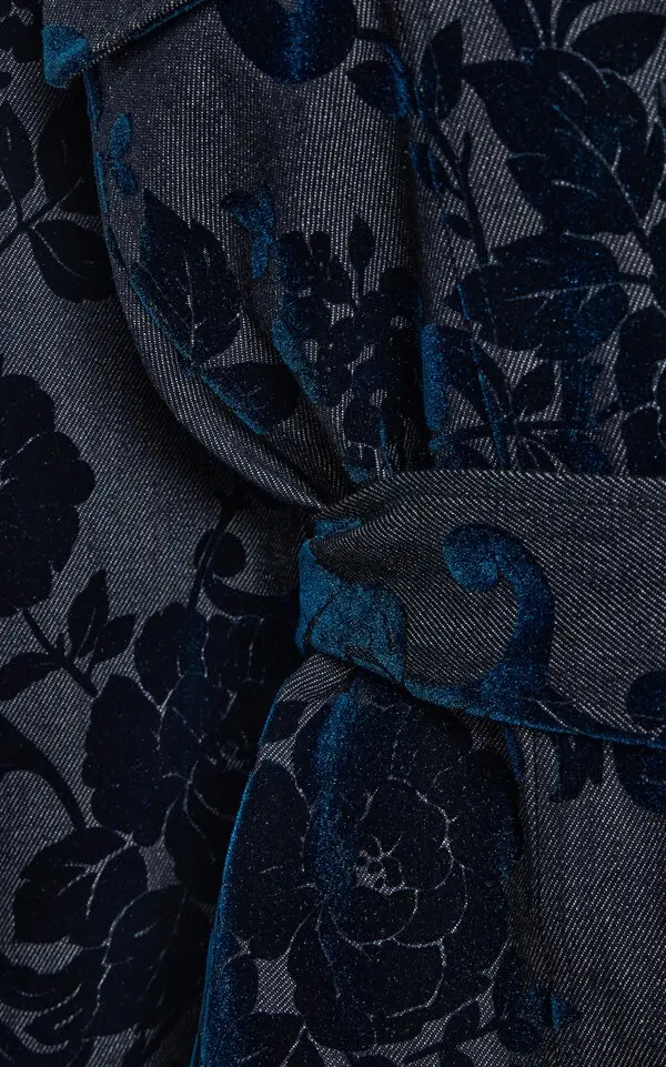 Oscar De La Renta Flocked Floral Denim Jacket