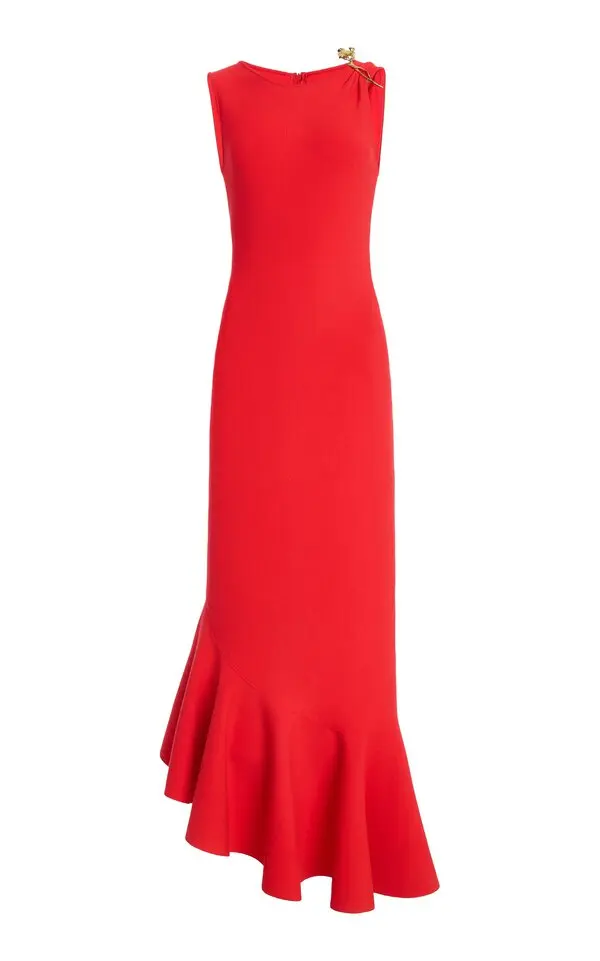 Oscar De La Renta Ruffled Knit Midi Dress - Red