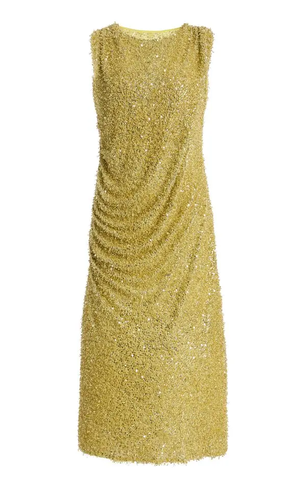 Oscar De La Renta Bead-embroidered Silk Midi Dress - Yellow