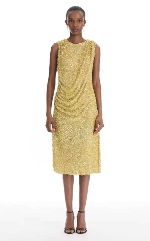 Oscar De La Renta Bead-embroidered Silk Midi Dress