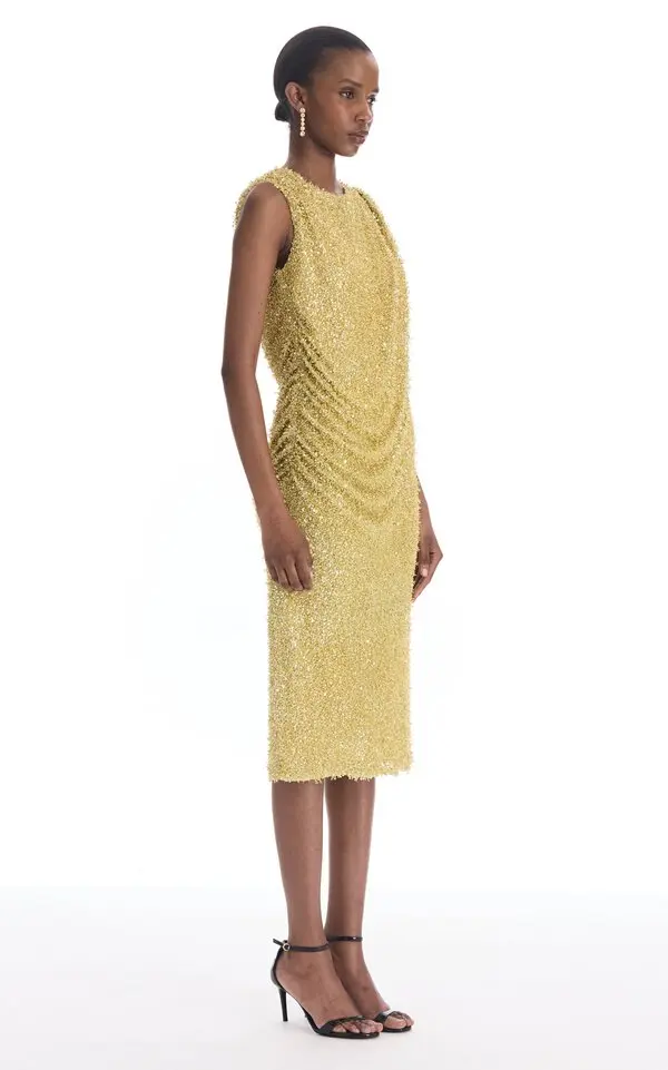 Oscar De La Renta Bead-embroidered Silk Midi Dress