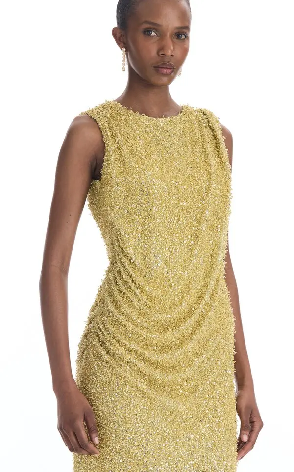 Oscar De La Renta Bead-embroidered Silk Midi Dress