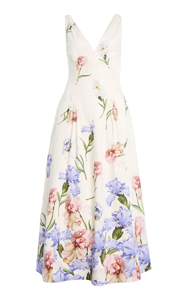 Oscar De La Renta V-neck Iris Poplin Midi Dress