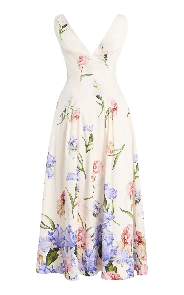 Oscar De La Renta V-neck Iris Poplin Midi Dress