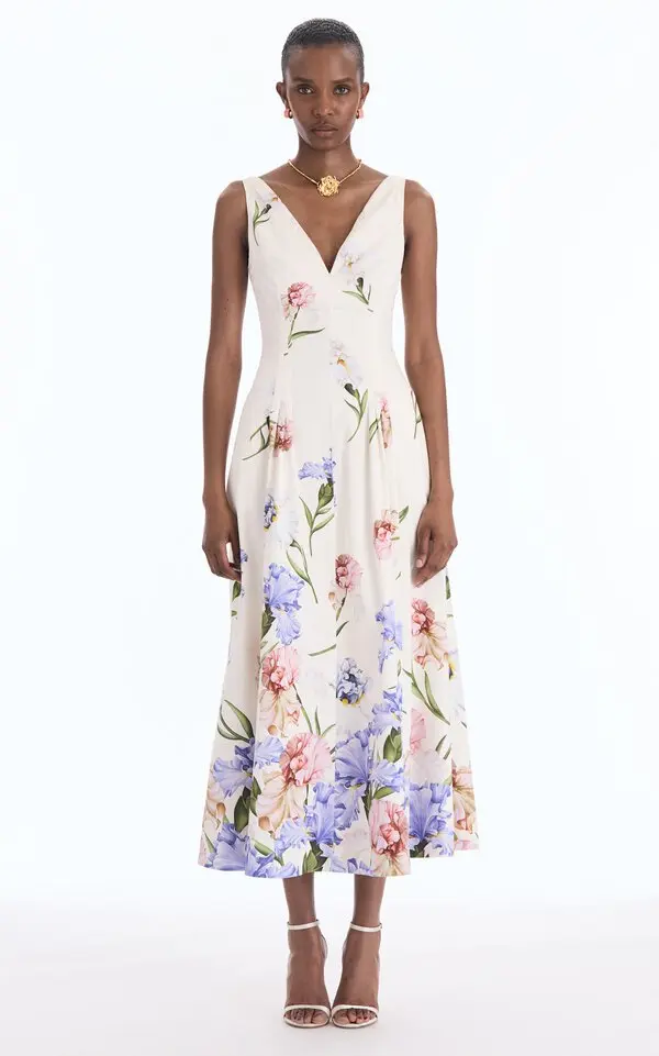 Oscar De La Renta V-neck Iris Poplin Midi Dress