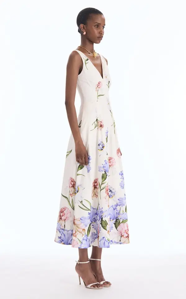 Oscar De La Renta V-neck Iris Poplin Midi Dress