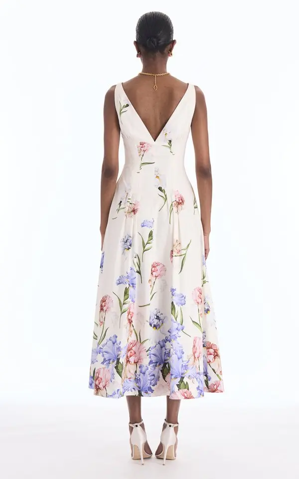 Oscar De La Renta V-neck Iris Poplin Midi Dress
