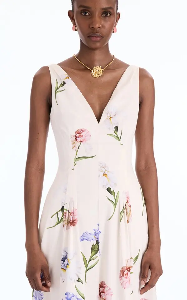 Oscar De La Renta V-neck Iris Poplin Midi Dress