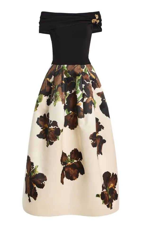 Oscar De La Renta Off-the-shoulder Knit & Woven Maxi Dress - Multi