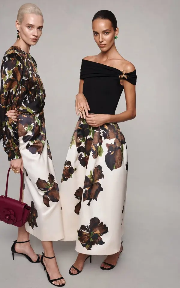 Oscar De La Renta Off-the-shoulder Knit And Woven Floral Maxi Dress