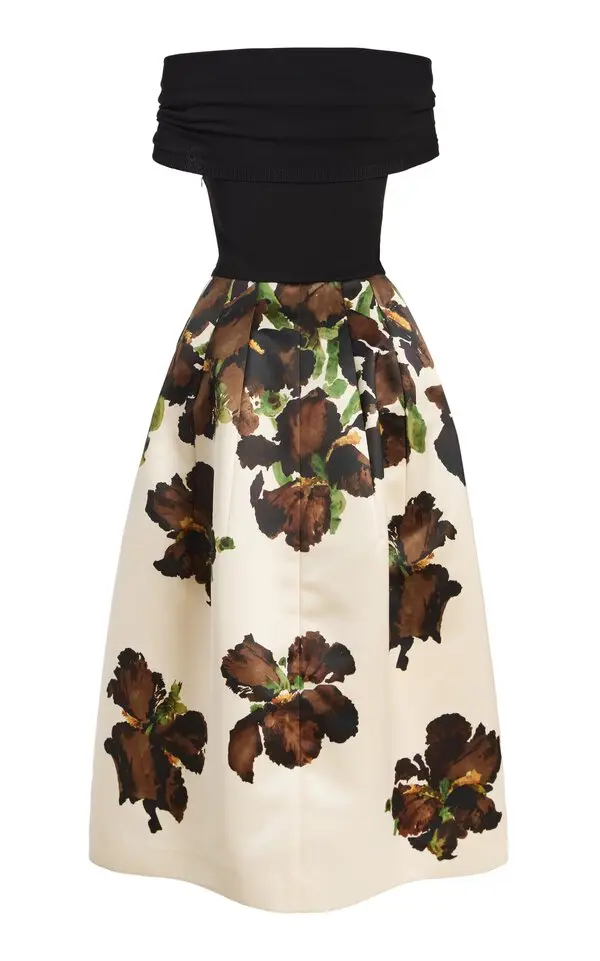 Oscar De La Renta Off-the-shoulder Knit And Woven Floral Maxi Dress
