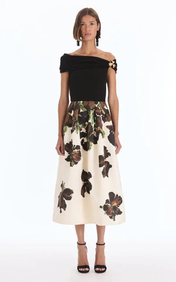 Oscar De La Renta Off-the-shoulder Knit And Woven Floral Maxi Dress