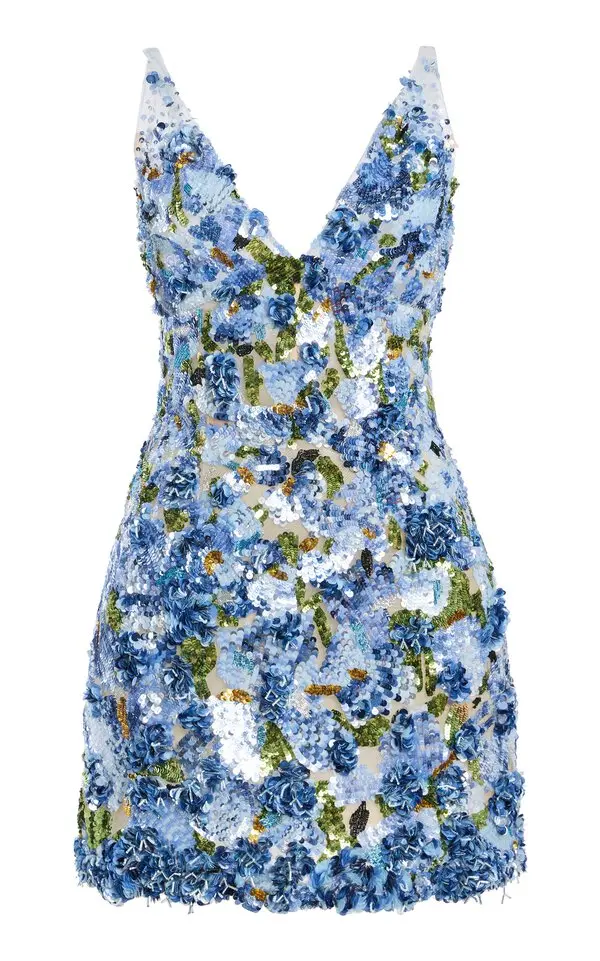 Oscar De La Renta Bead-embroidered Cocktail Dress - Blue