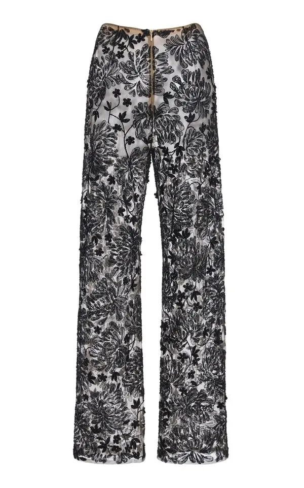 Oscar De La Renta Chrysanthemum Lace Straight-leg Pants