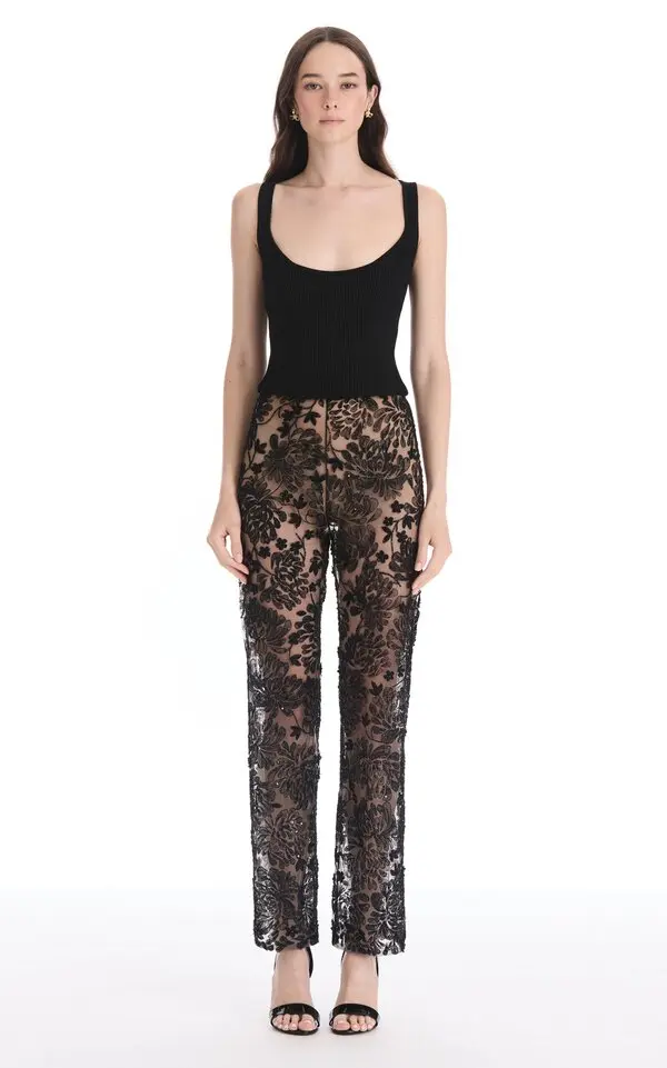 Oscar De La Renta Chrysanthemum Lace Straight-leg Pants