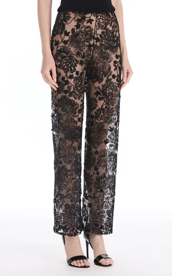 Oscar De La Renta Chrysanthemum Lace Straight-leg Pants