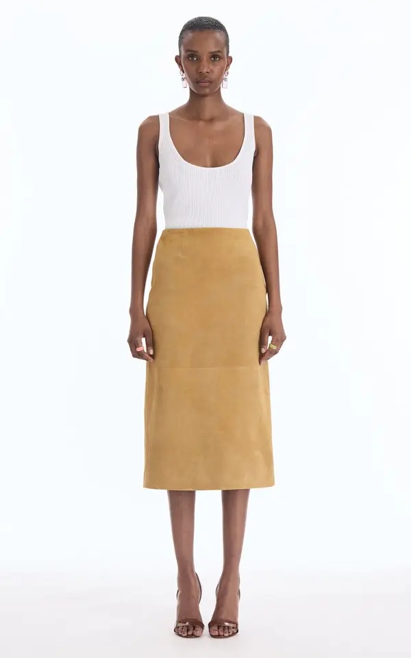 Oscar De La Renta Mid-rise Suede Pencil Skirt