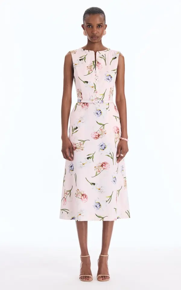 Oscar De La Renta Painted Iris Poplin Midi Dress