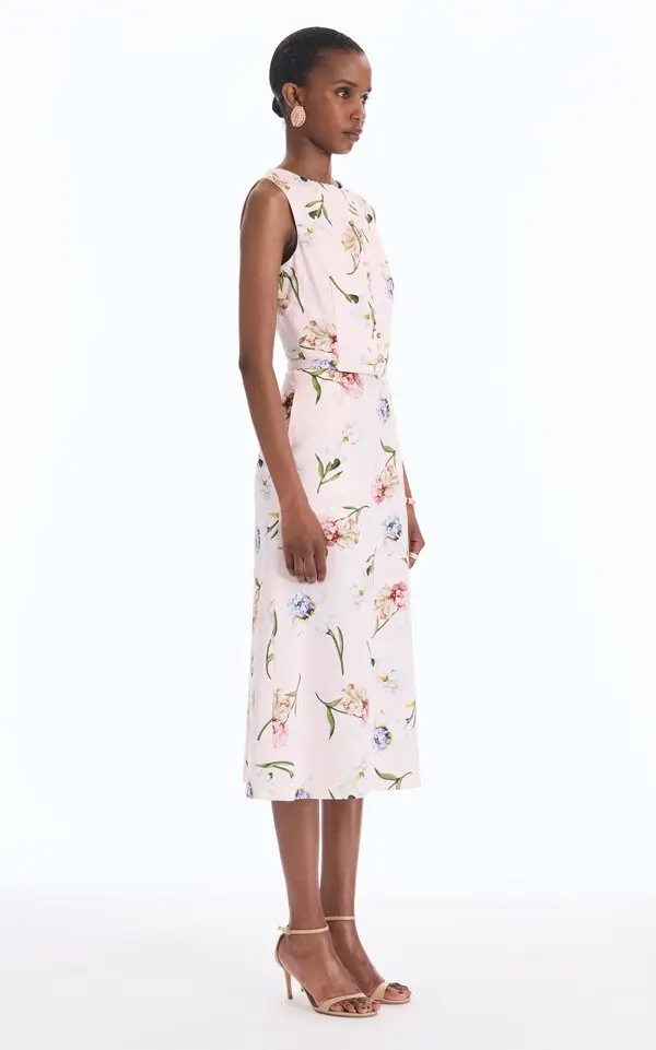 Oscar De La Renta Painted Iris Poplin Midi Dress