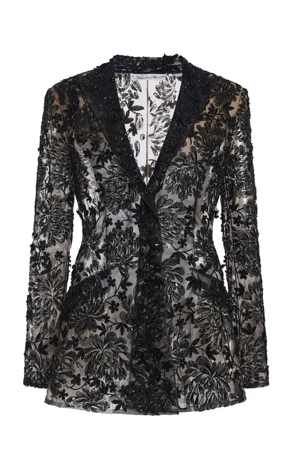 Oscar De La Renta Chrysanthemum Lace Jacket - Black