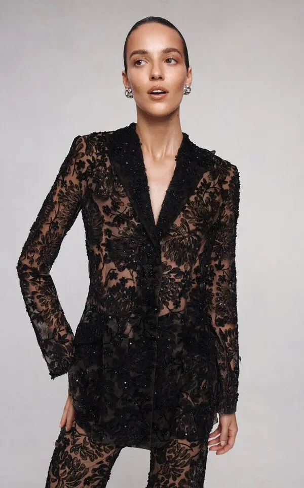 Oscar De La Renta Chrysanthemum Lace Jacket