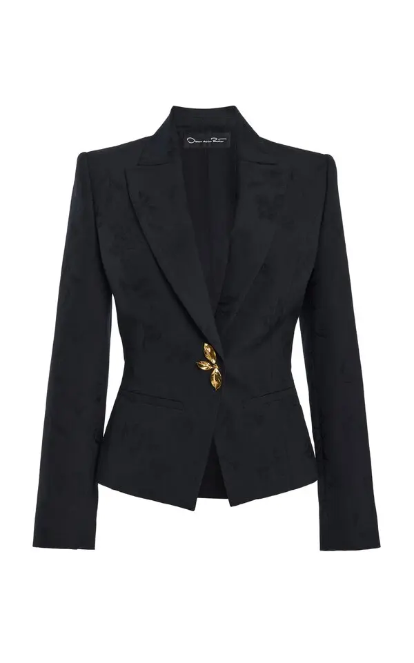 Oscar De La Renta Tailored Wool Jacquard Jacket - Black