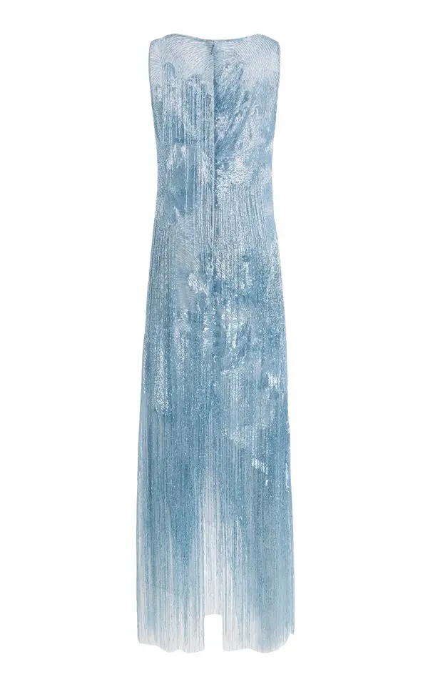 Oscar De La Renta Embroidered Fringed Gown