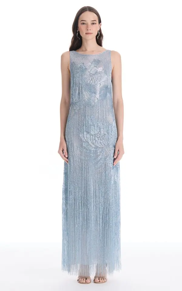 Oscar De La Renta Embroidered Fringed Gown