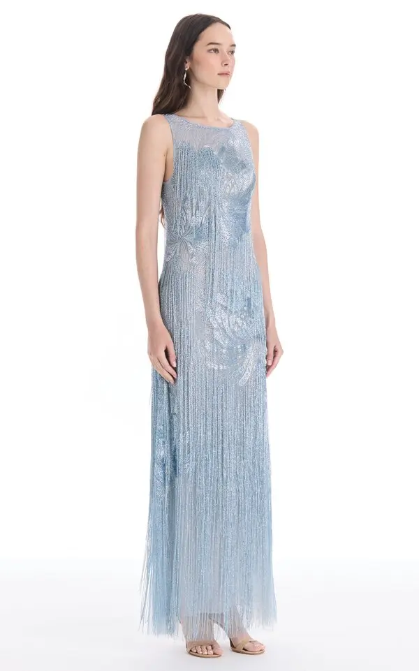 Oscar De La Renta Embroidered Fringed Gown
