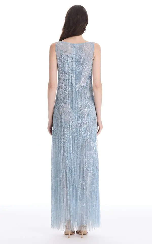 Oscar De La Renta Embroidered Fringed Gown