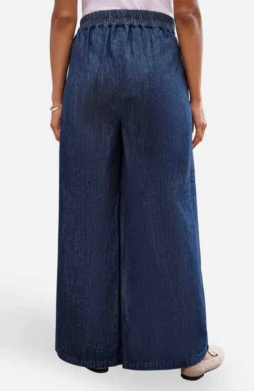 YUMI Chambray Wide Leg Trousers With Side Buttons