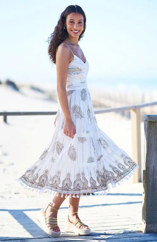 YUMI Foil Print Lace Trim Midi Sundress