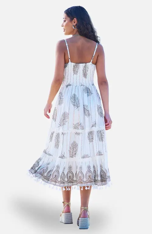 YUMI Foil Print Lace Trim Midi Sundress