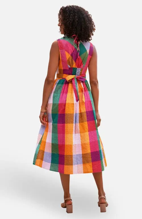 YUMI Seersucker Cotton Midi Sun Dress