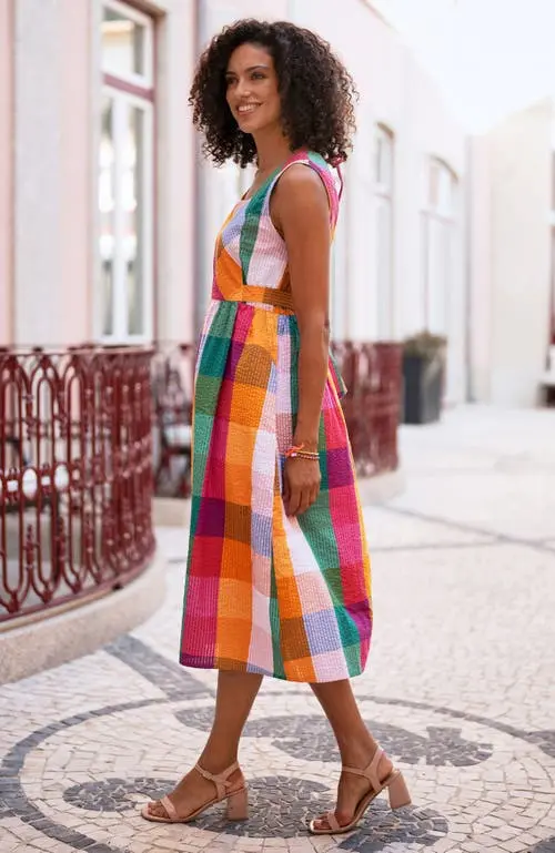 YUMI Seersucker Cotton Midi Sun Dress