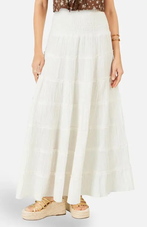 YUMI Double Cotton Tiered Maxi Skirt - White