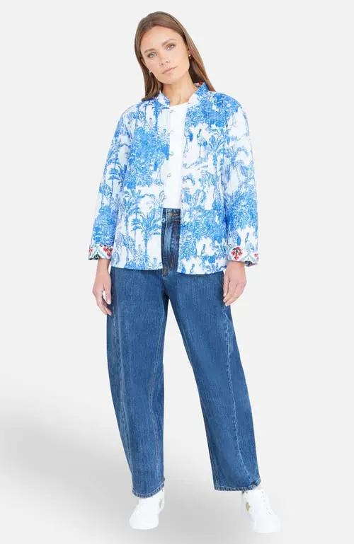 YUMI Palm Reversible Cotton Quilted Jacket - Blue