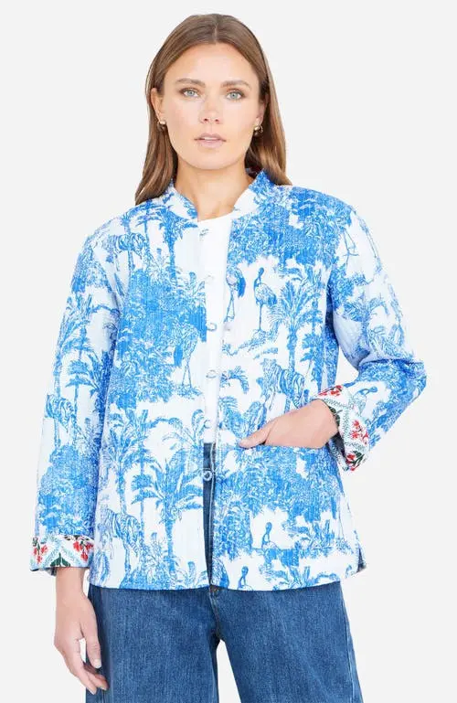 YUMI Reversible Quilted Printed Cotton Jacket - Blue