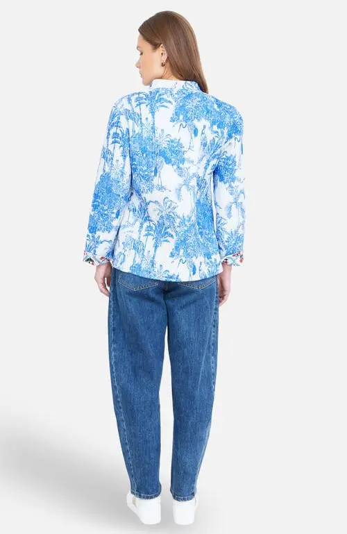 YUMI Reversible Quilted Printed Cotton Jacket - Blue