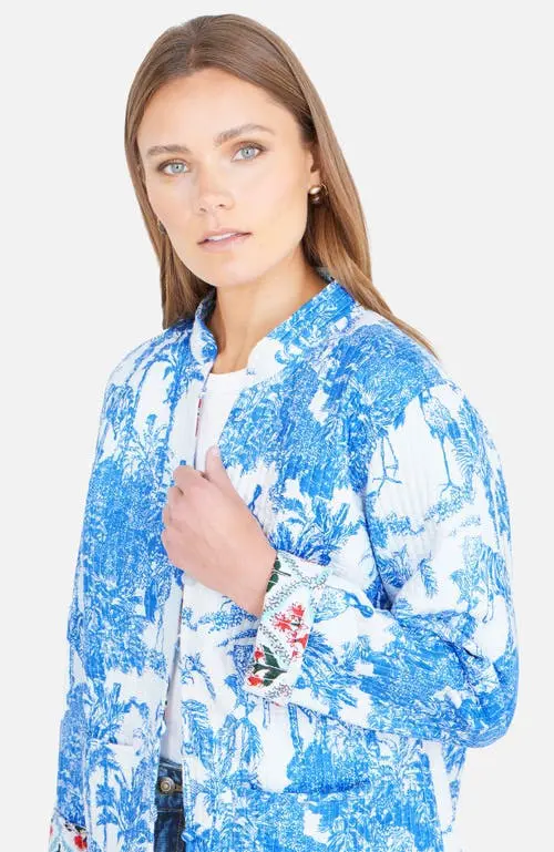 YUMI Reversible Quilted Printed Cotton Jacket - Blue